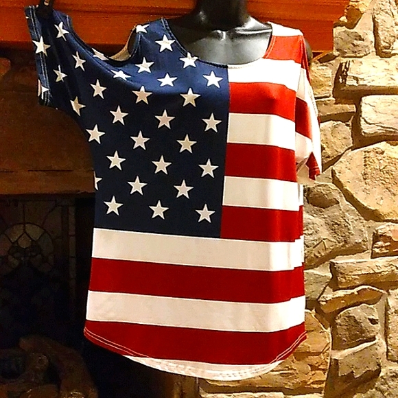unbranded | Tops | Nwot Patriotic Red White Blue Flag Stars Stripes ...